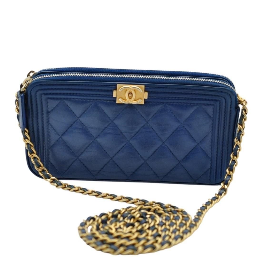Authentic Chanel Chain Wallet in Blue, Lambskin w/ Certificate of ...