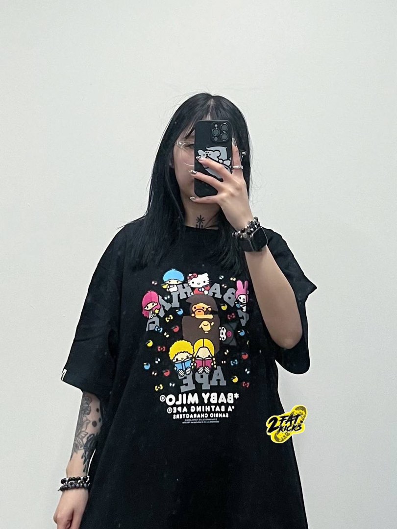 BAPE x Sanrio Characters Baby Milo II Tee - black, 男裝, 上身及套裝, T-shirt、恤衫、有領衫 - Carousell