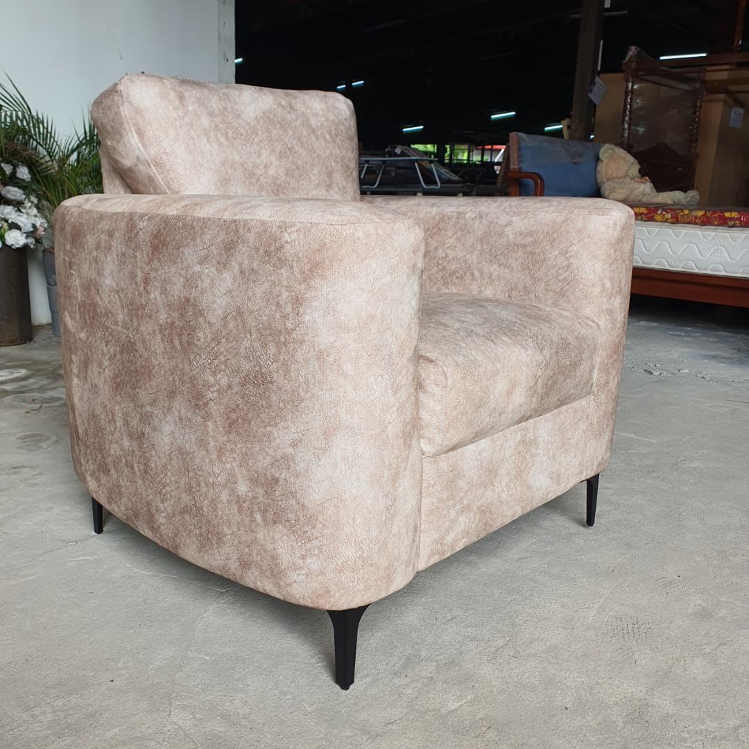 (Brand New - F20162578) Beige Cream Velvet Fabric Single Seater Sofa ...
