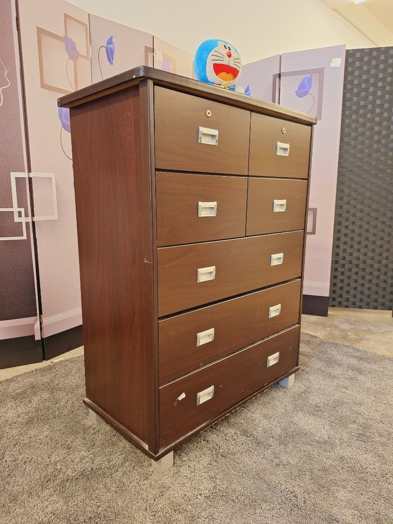 Brown Wooden 5-tier Chest of Drawers | Almari 5 tingkat Kayu Coklat ...