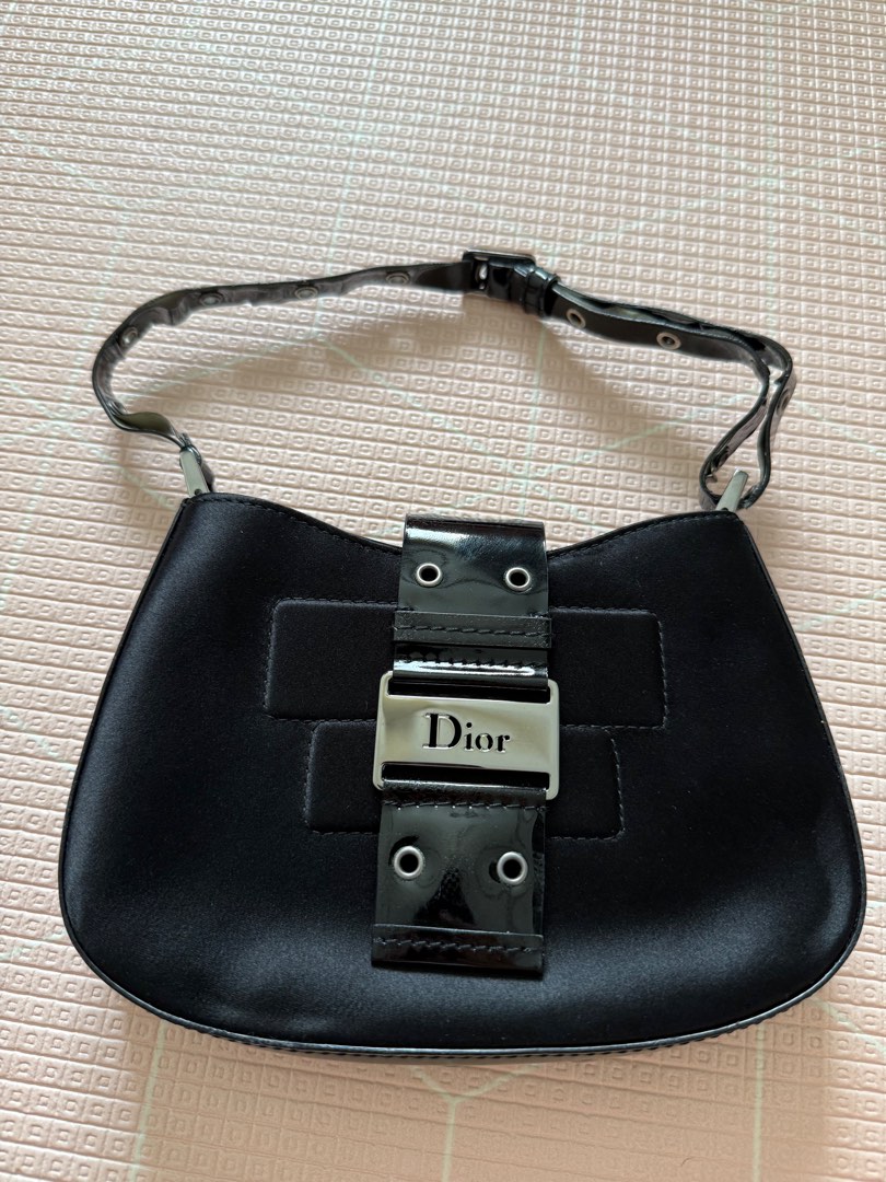 DIOR Columbus Mini Handbag - In Black Satin & Patent Leather (Authentic ...