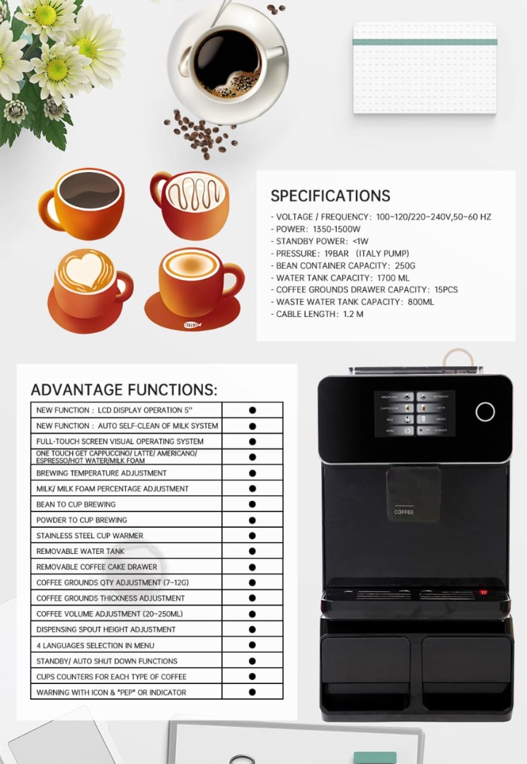 Fully Automatic Coffee Machine using Whole Roasted Coffee Bean Model A10S, TV & Home Appliances ...