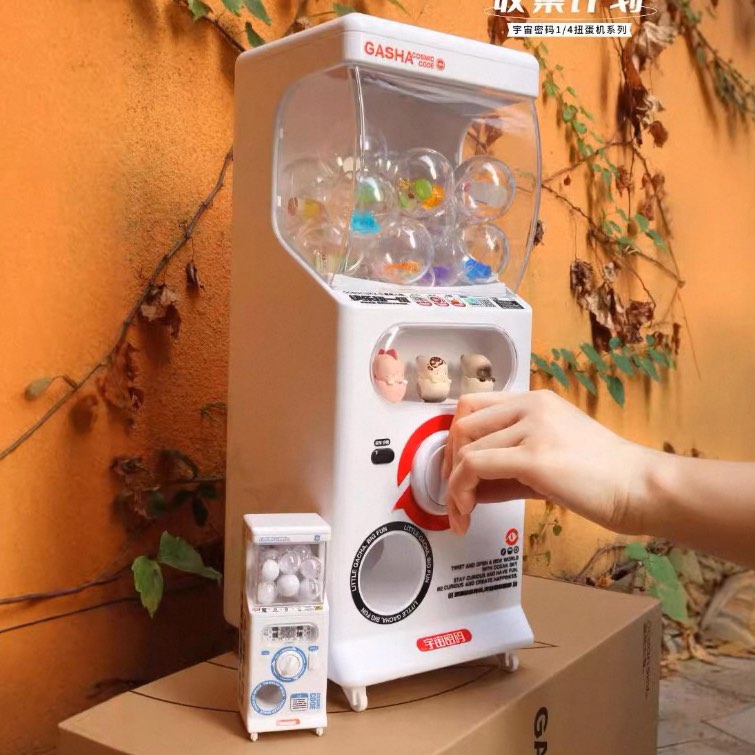 Gacha gachapon rental machine with capsules and coins, lucky draw or ...