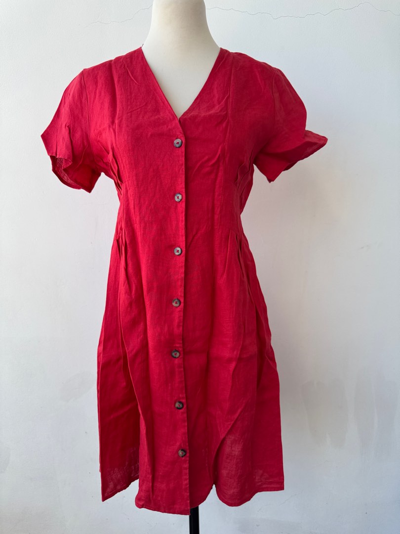 Mango Red Linen Dress, Women's Fashion, Dresses & Sets, Dresses on ...