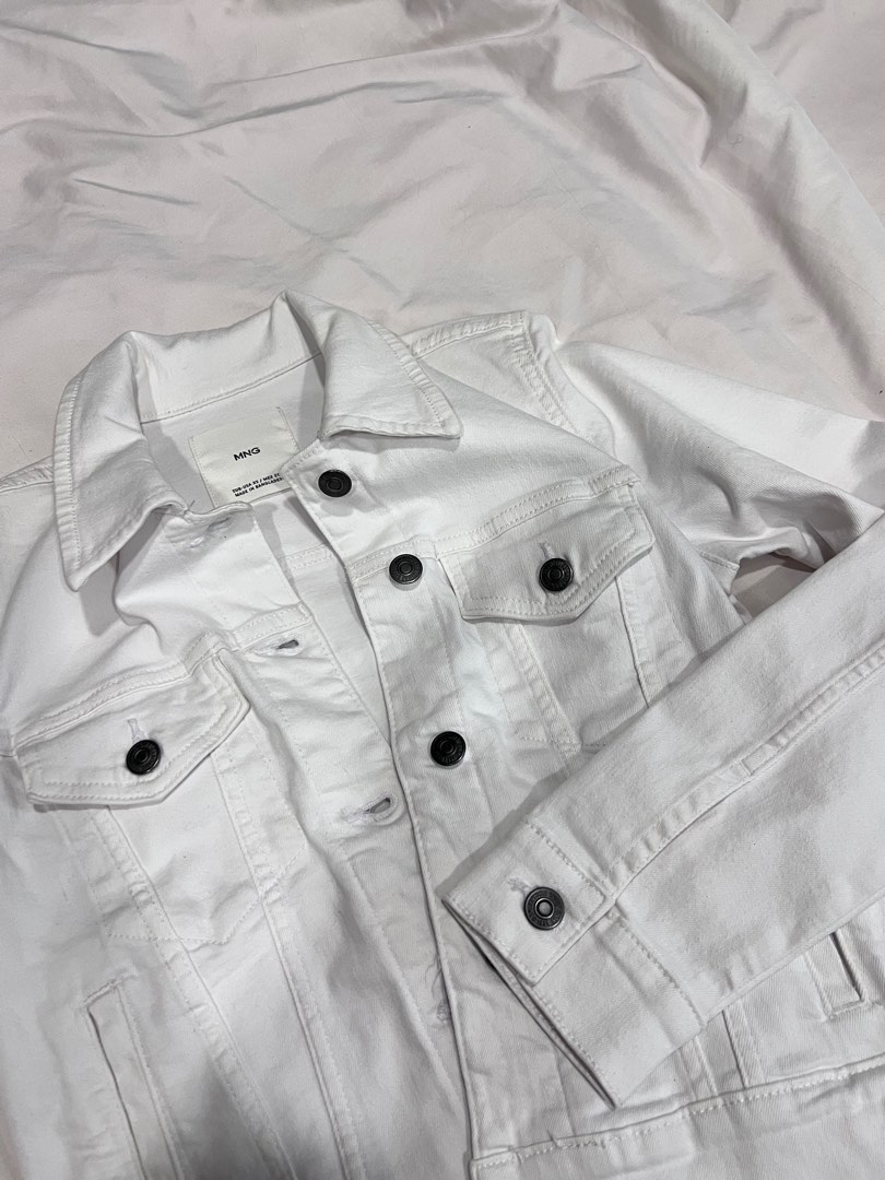 Mango White Denim Jacket, Women's Fashion, Coats, Jackets and Outerwear ...