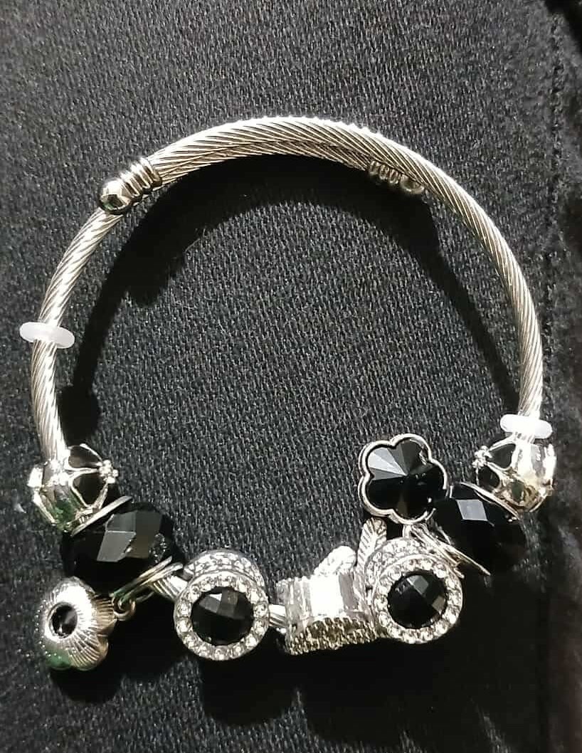 Pandora Brace with black charms, Women's Fashion, Jewelry & Organizers ...