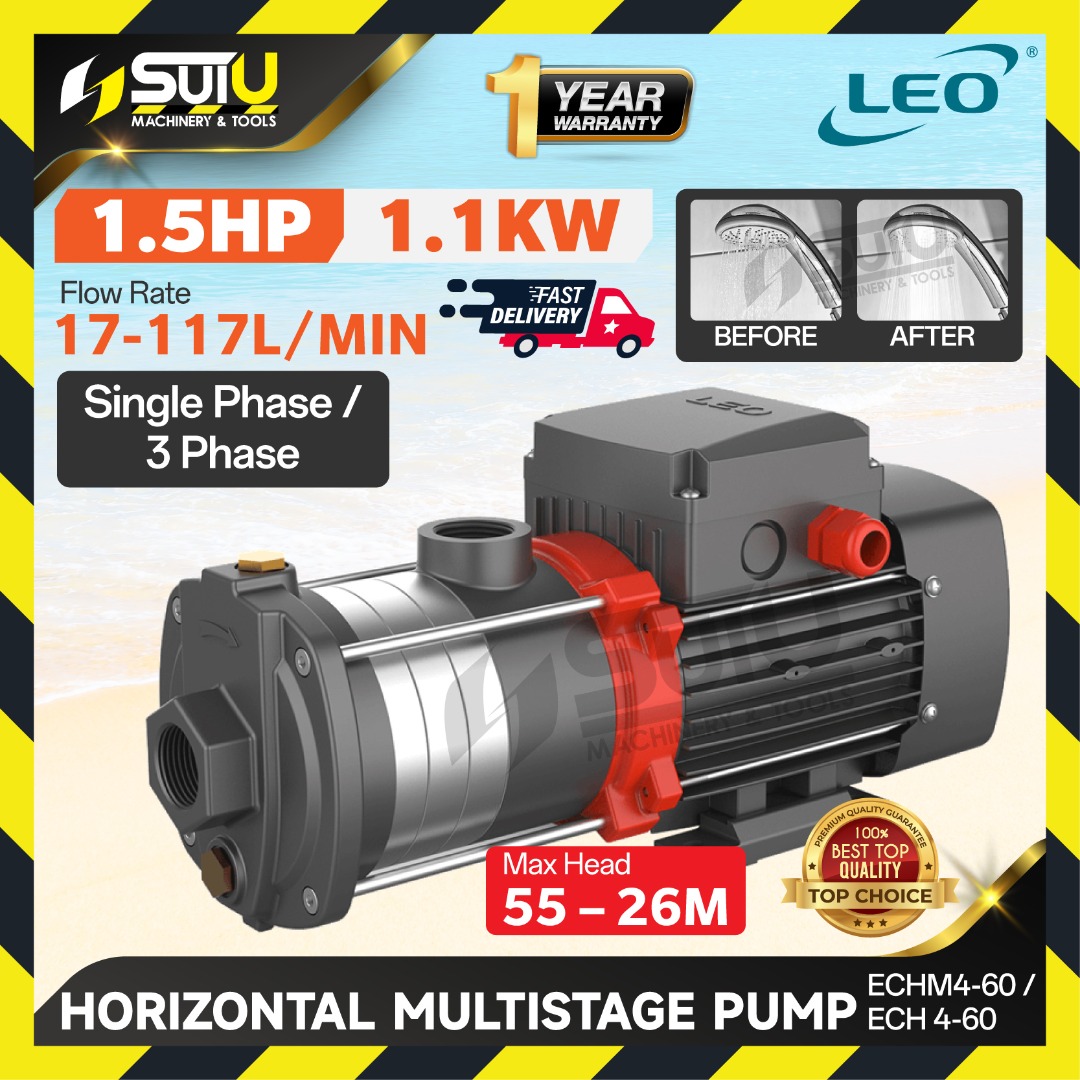 [SINGLE / THREE PHASE] LEO ECHM4-60 / ECH4-60 1.5HP Horizontal ...