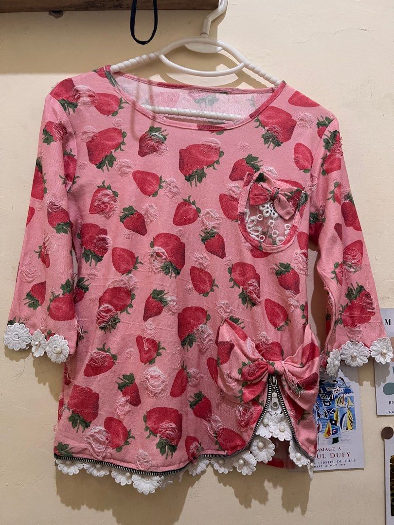 strawberry top y2k coquette sabby chic cottagecore fairycore female fatale vintage morikei ...