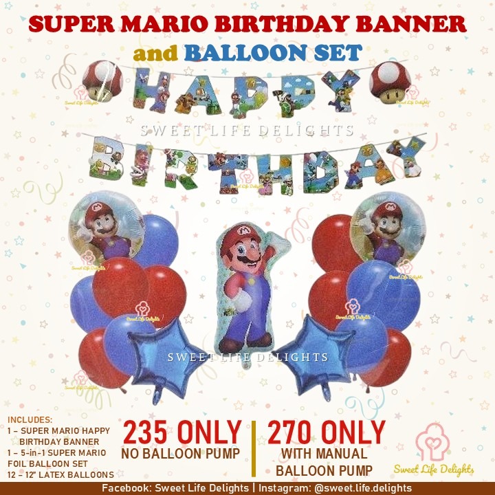 Super Mario Happy Birthday Banner and Balloon Set, Super Mario Birthday ...