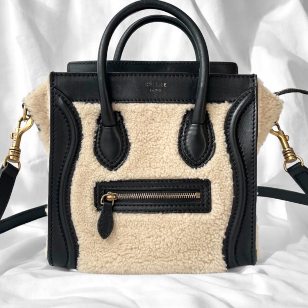 Authentic Celine Mouton Luggage Nano Shopper Shoulder Bag 2way, Luxury ...
