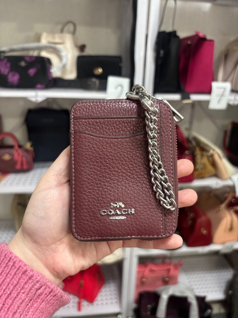 Coach zip card wine, Luxury, Bags & Wallets on Carousell