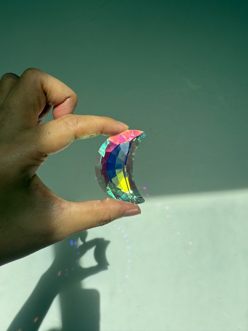 Crystal glass Light catcher- moon crescent with pinhole, Hobbies & Toys ...