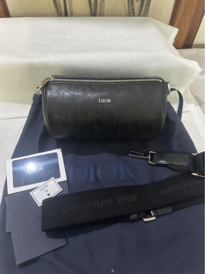 Dior roller full leather signature embossed size 21cm tas auth preloved, Barang Mewah, Tas ...