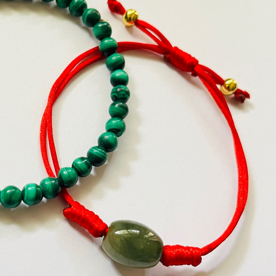 Green Jade Red String Bracelet - Growth & Harmony, Women's Fashion ...