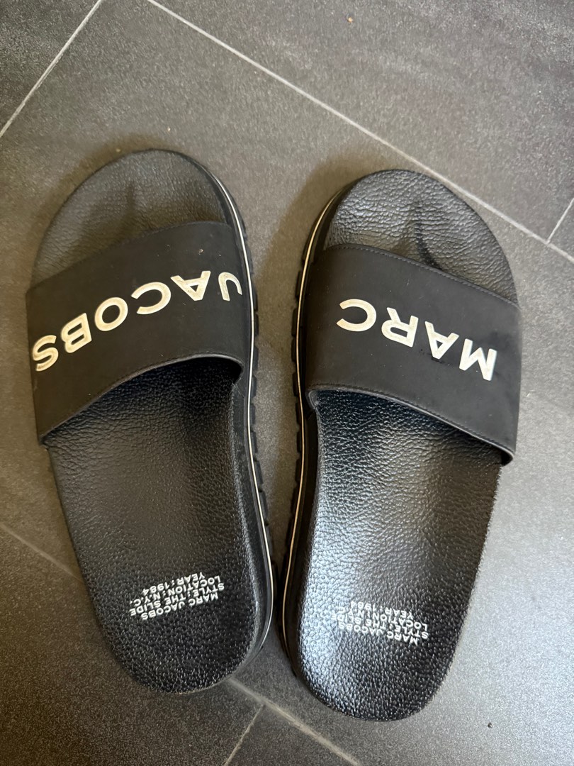 MARC JACOBS THE SLIDE LOGO SLIP ON SLIDES SANDALS BLACK WOMENS, Women's ...