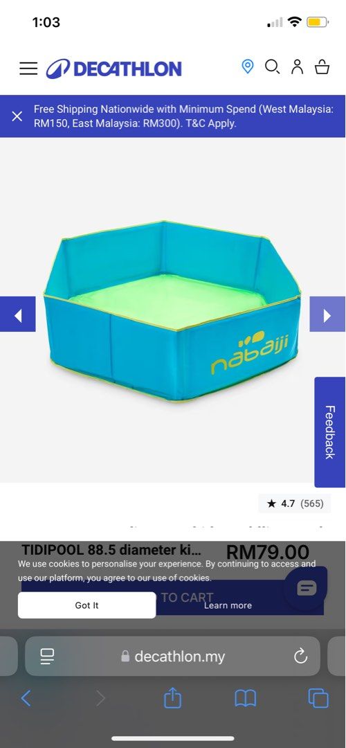 NEW Decathlon TIDIPOOL 88.5 diameter kids paddling pool with waterproof ...