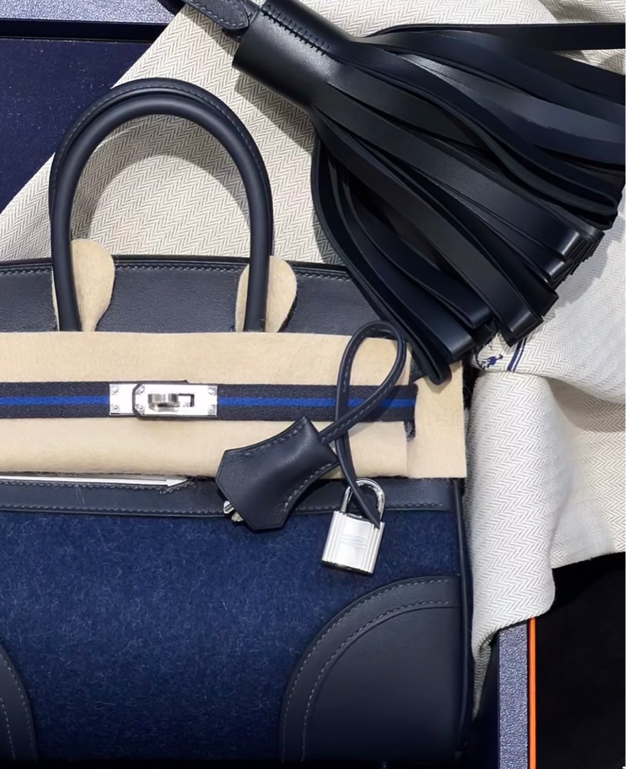 NEW Hermes Go Team Birkin 25 Caban/Blue Feutre/Swift Phw, Luxury, Bags ...