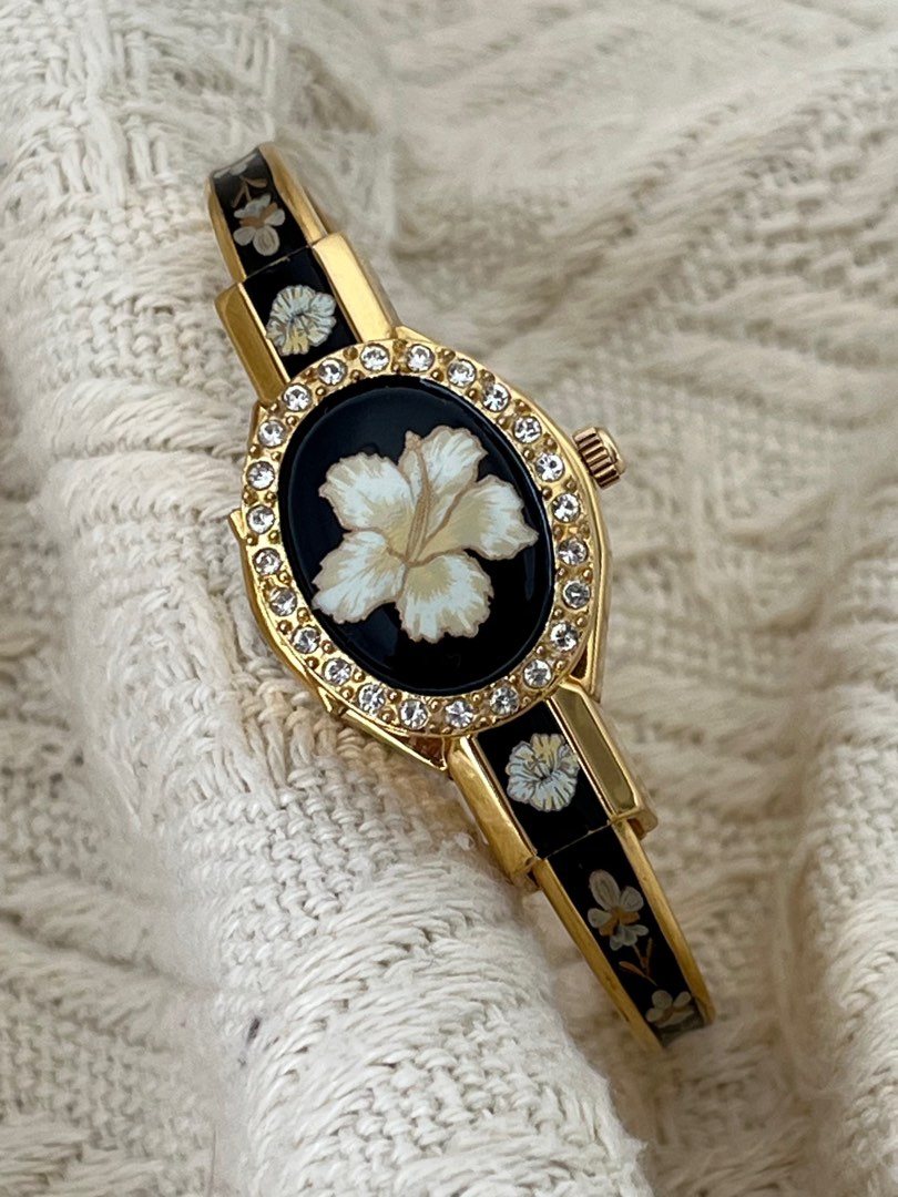 vintage andre mouche peekaboo floral bangle watch swiss made quartz ...