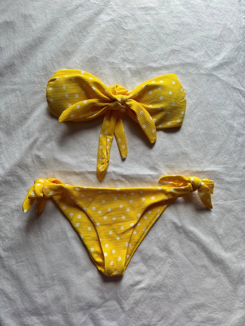 Yellow polka dot bikini set, Women's Fashion, Swimwear, Bikinis ...