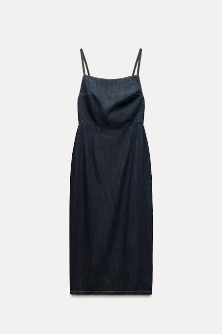 Zara Soft Denim Collection Midi Dress, Women's Fashion, Dresses & Sets ...