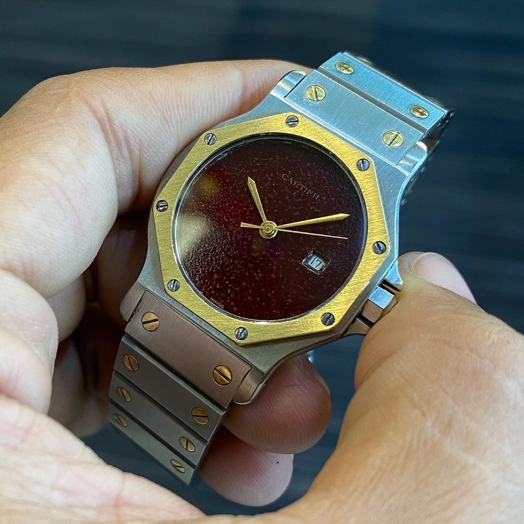 Cartier Santos Octagon 2966 Burgundy Dial Automatic 30mm Year 1980 ...