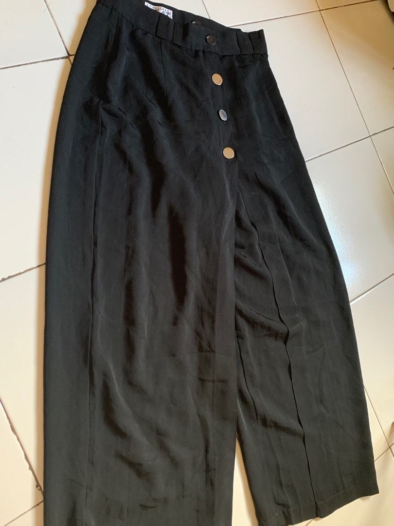 Celana kerja Hitam Kancing, Fesyen Wanita, Pakaian Wanita, Bawahan di ...