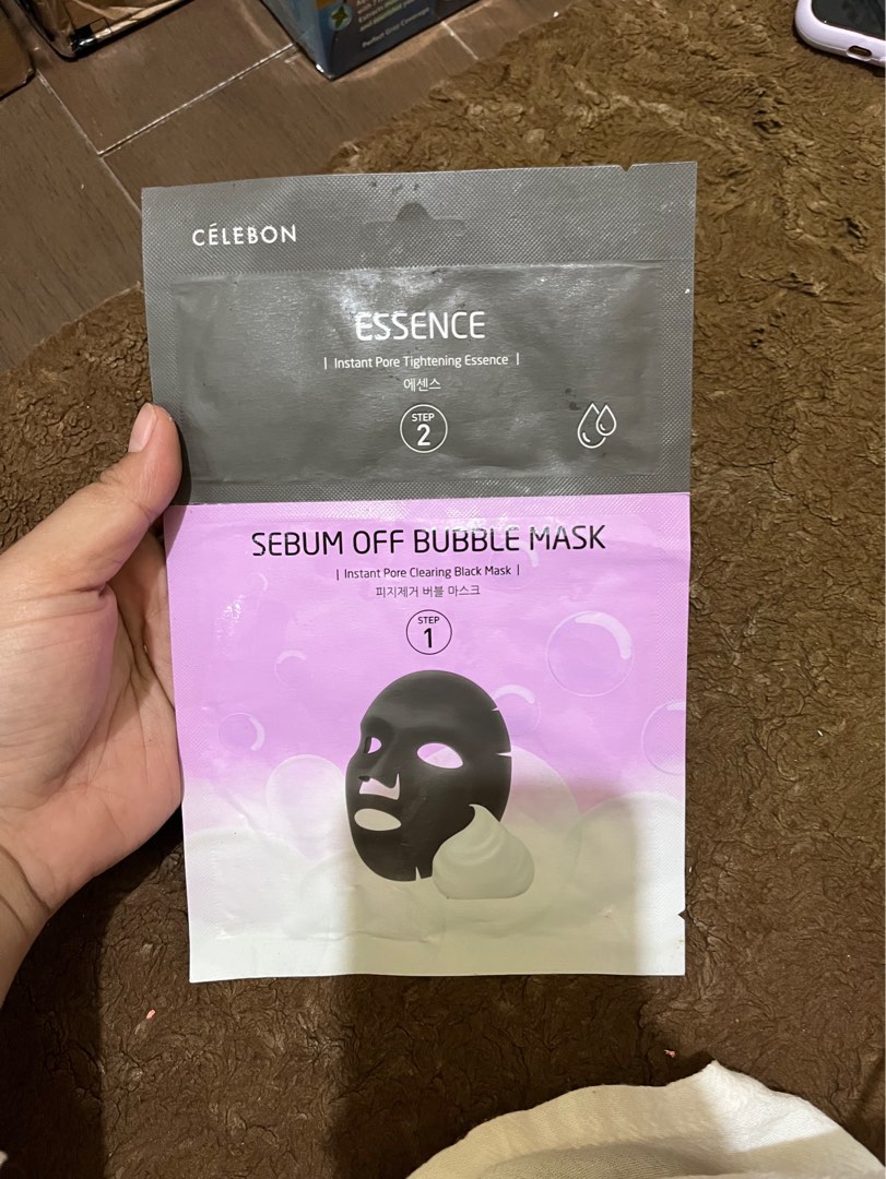 Celebon 2 Step Sebum Off Bubble Mask & Essence, Kesehatan & Kecantikan ...