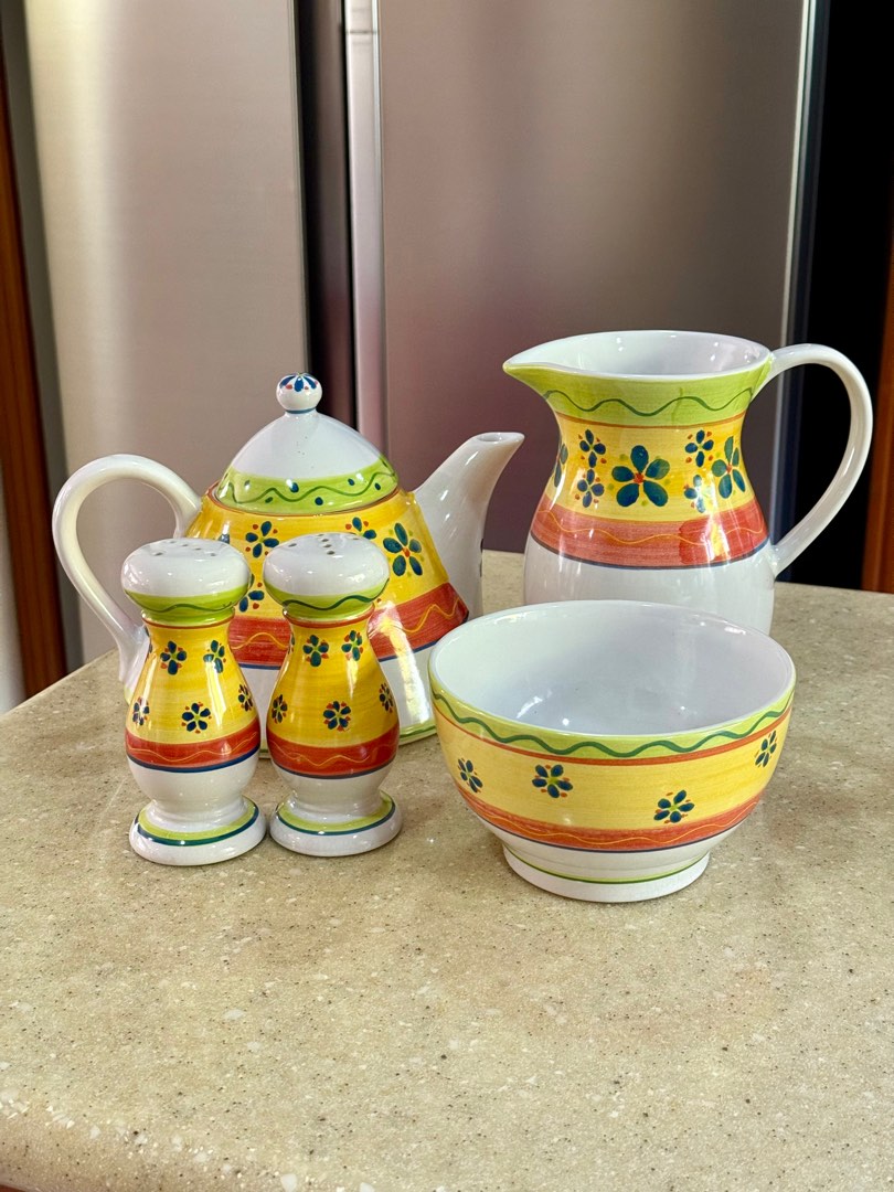 Ceramic Kitchen Bowl, Pitcher and Teapot Decor Set (Set of 5 ...