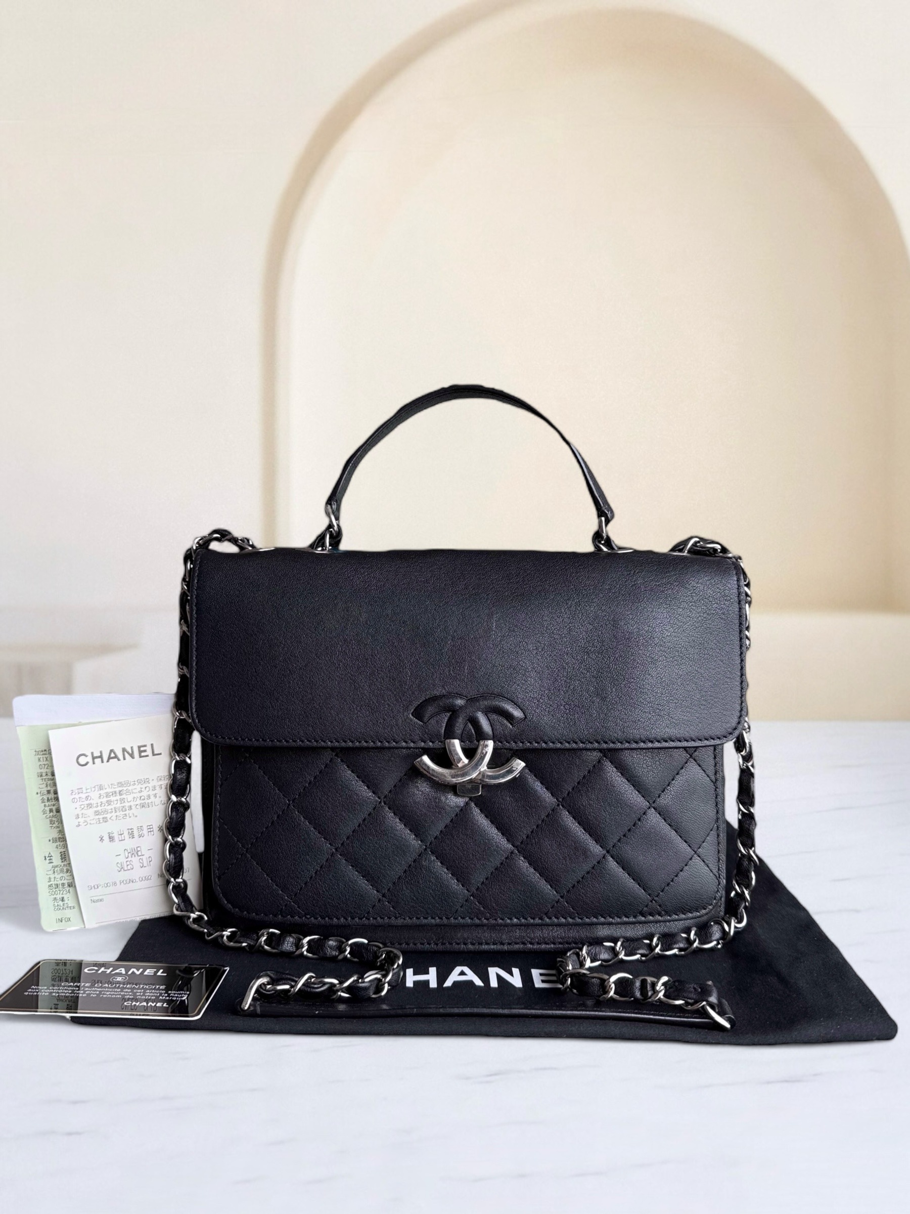 Chanel Medium CC Box Flap - Quilted Calfskin Black Silver Hardware ...