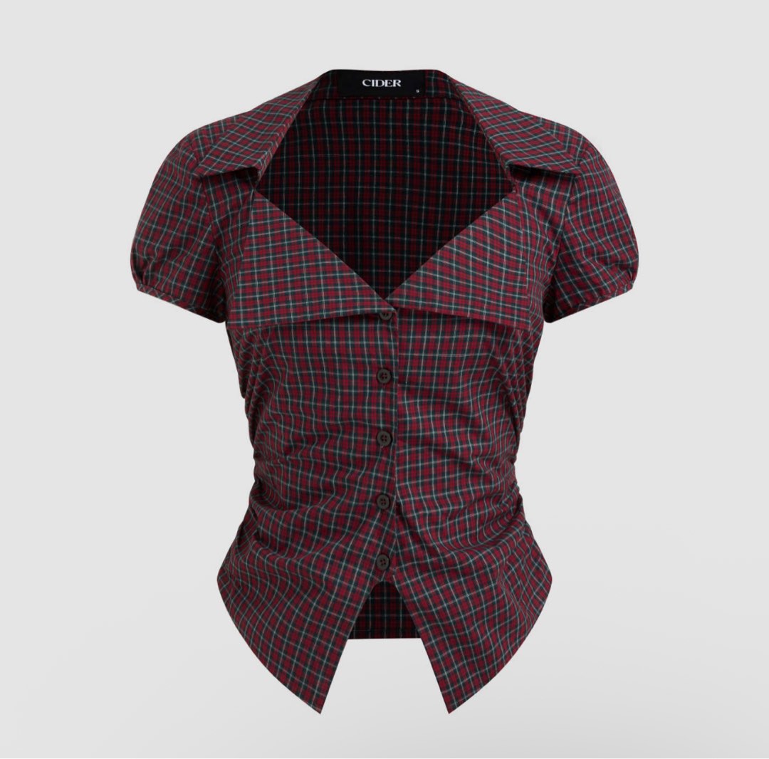 Cider Office Siren Plaid Fitted Adjustable Blouse, Women's Fashion, Tops, Blouses on Carousell
