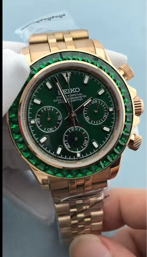 Emerald green gold custom Daytona Seiko mod watch, Men's Fashion ...
