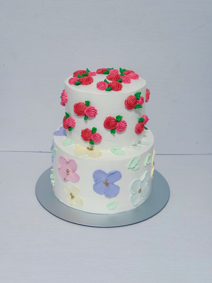 Floral Theme Cake/ halal Cake/ customised cake/ birthday cake/ 2 tier ...