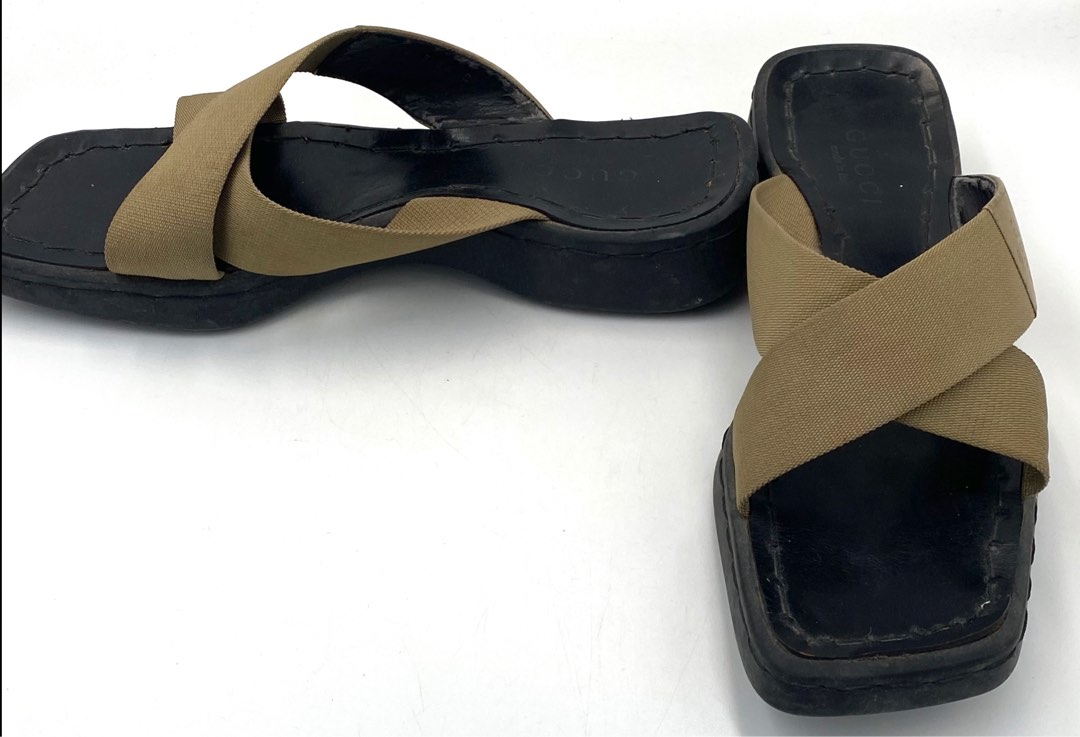 Gucci Tan Slides, Luxury, Sneakers & Footwear on Carousell