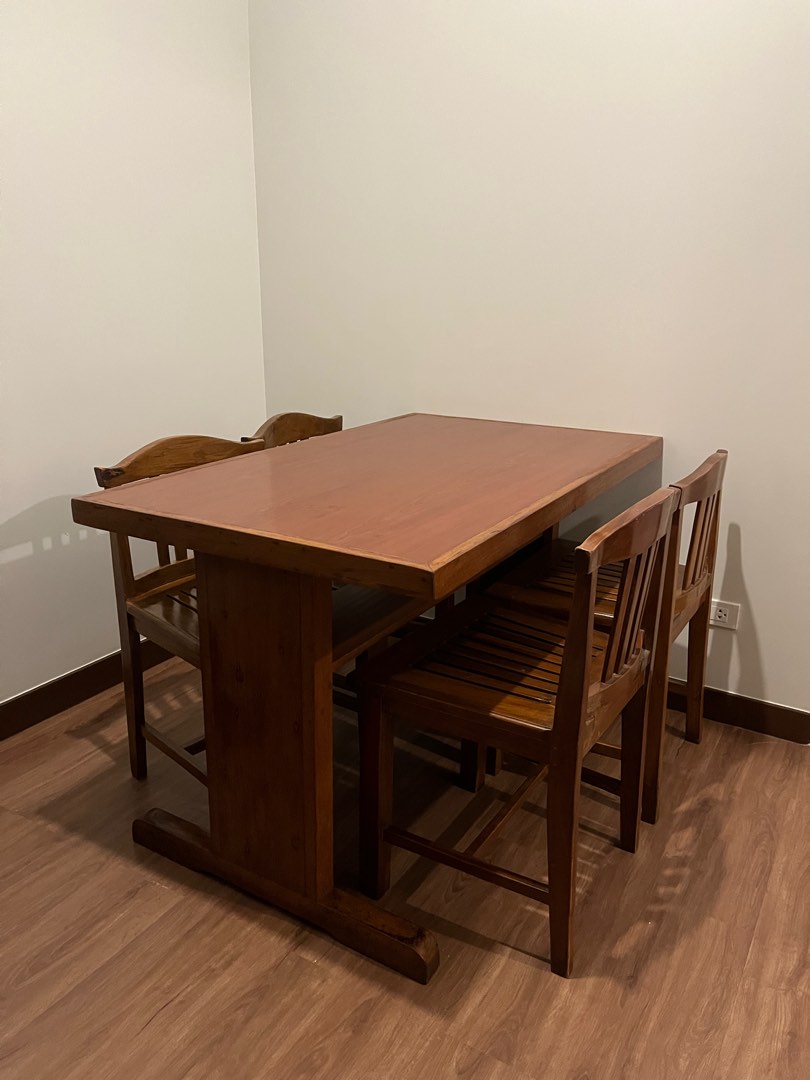 Hard Wood 4 seater table and chairs, Furniture & Home Living, Furniture ...