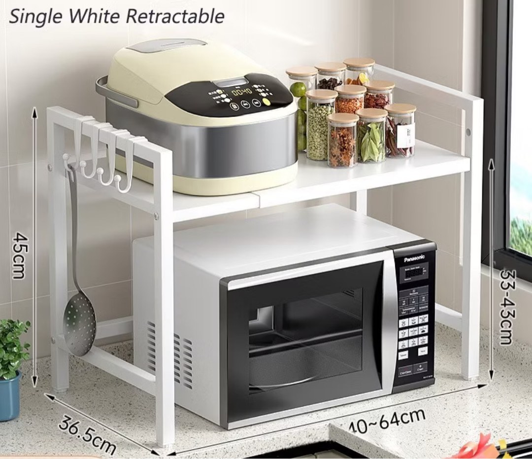 Kitchen Organizer Microwave Rack Expandable Carbon Steel (White 1 Tier ...