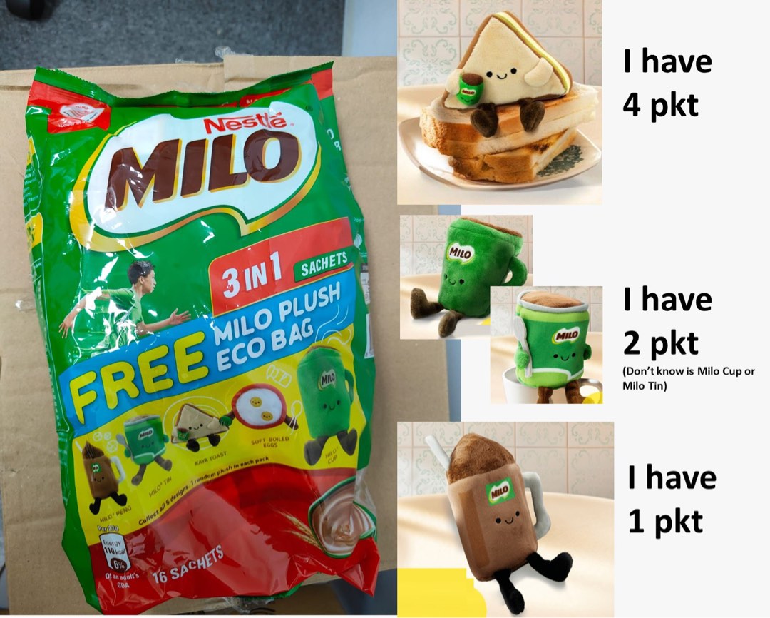 Milo plushie with milo sachets , Everything Else on Carousell