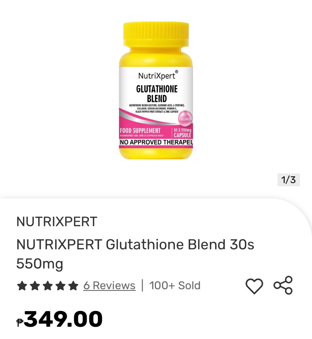 NUTRIXPERT GLUTATHIONE BLEN 30s | New/Sealed | FREE: 14 capsules ...