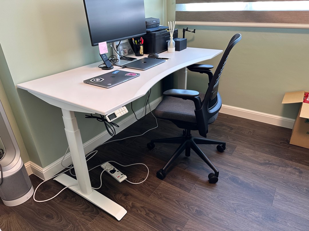 Omnidesk Ascent Ergo Curve + warranty white desk table, Furniture ...