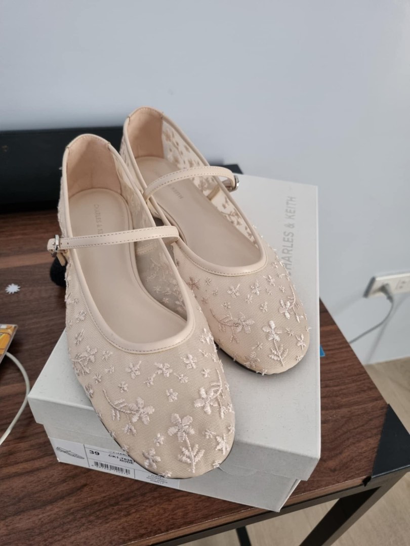 Original Charles & Keith Gertrude Mesh Embroidered Floral Mary Jane ...