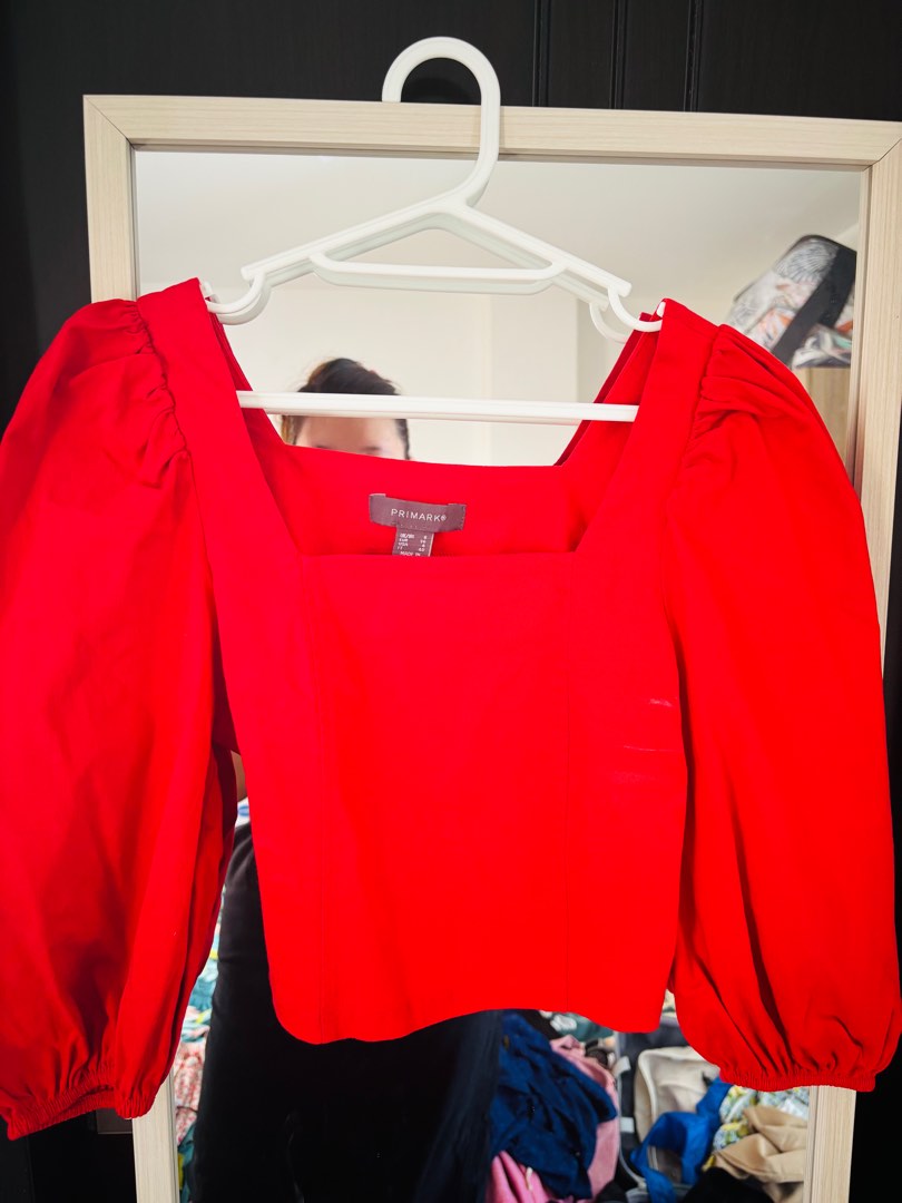 Primark Red Top with Puff Sleeves, Women's Fashion, Tops, Blouses on ...