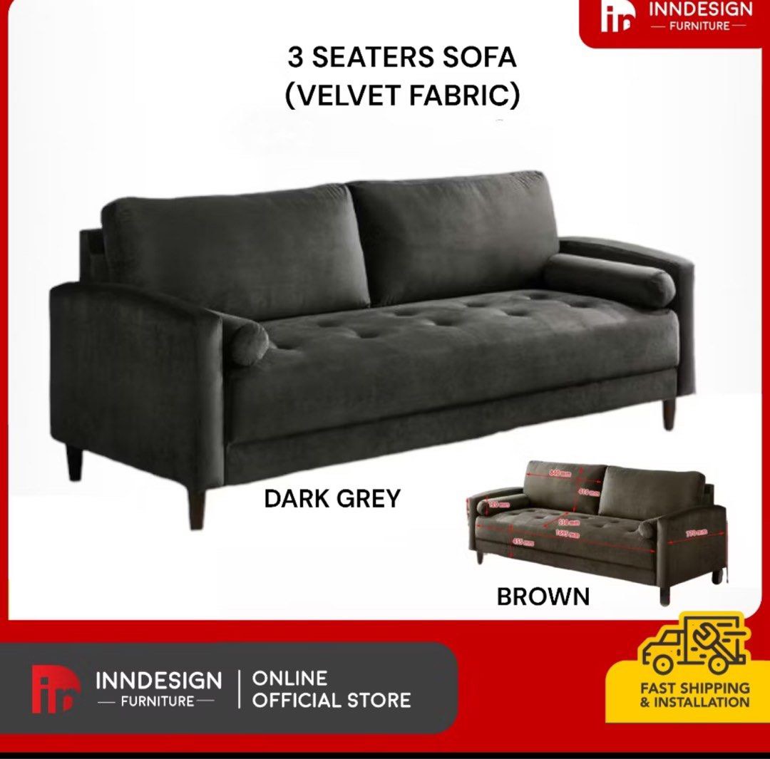Sofa / SARA 3 Seater Sofa Velvet Fabric Sofa / free delivery, Furniture ...