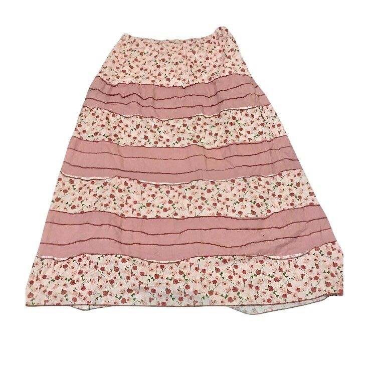 soft peach pink coquette patchwork floral ruffle skirt lace rok umpak ...