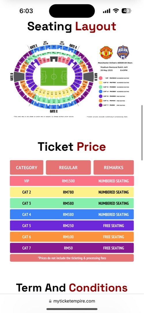 Ticket MU vs Asean All star CAT7, Tickets & Vouchers, Event Tickets on ...