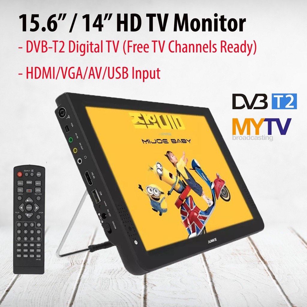 14" Portable LED HD Color Digital TV Monitor, DVB-T2 / MYTV Ready, HDMI ...