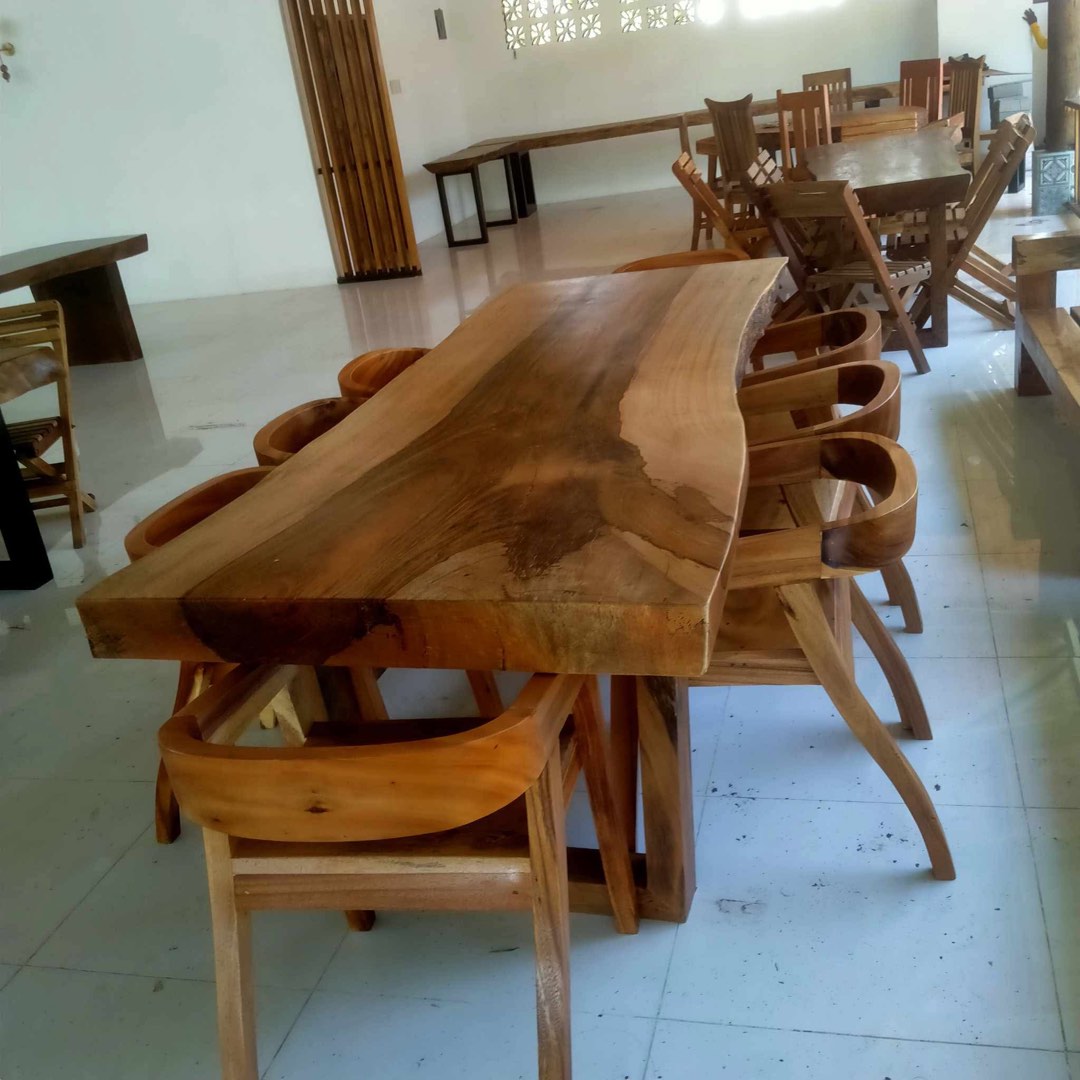 8ft long Live edge Acacia dining table set, Furniture & Home Living ...