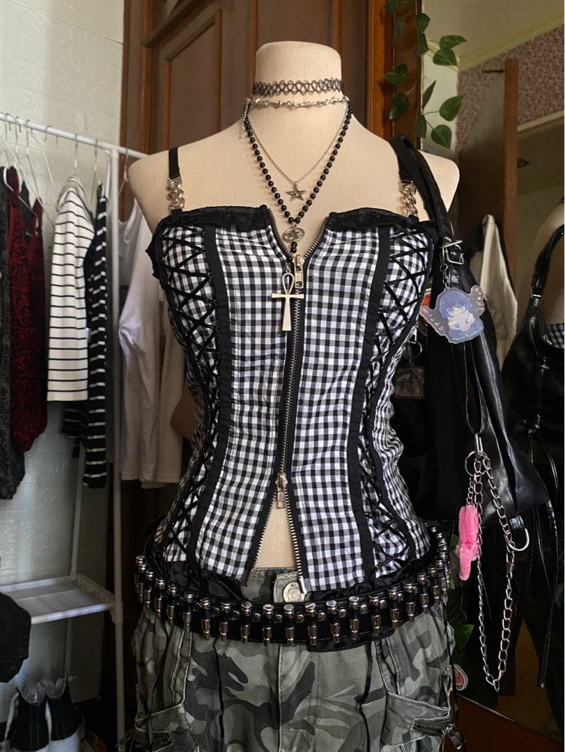 ALT GINGHAM CORSET TOP / Black and White / Rare / Unique / Y2K / Grunge ...