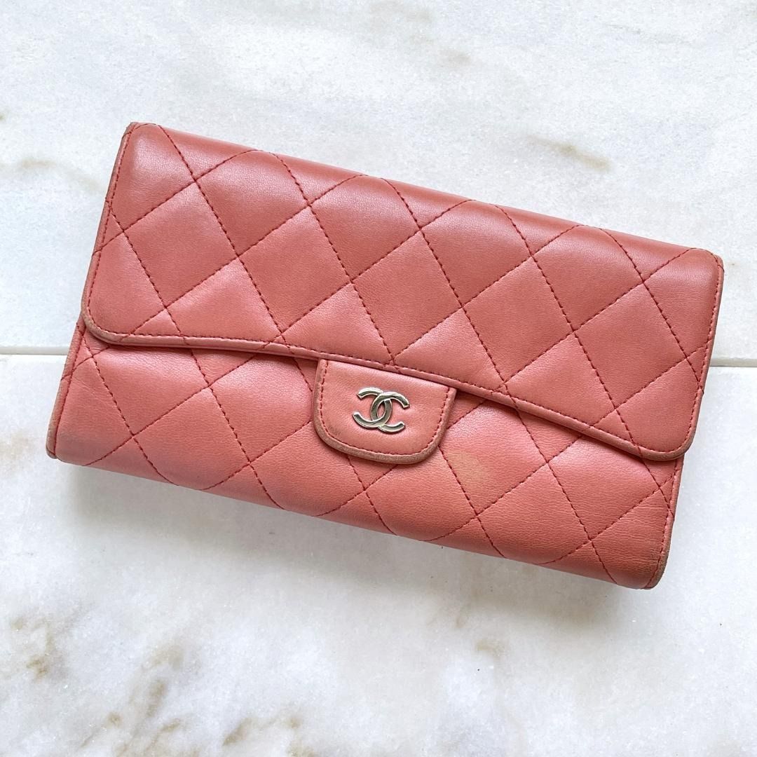 Authentic Chanel Matelasse Lambskin Flap Long Wallet Pink, Luxury, Bags & Wallets on Carousell