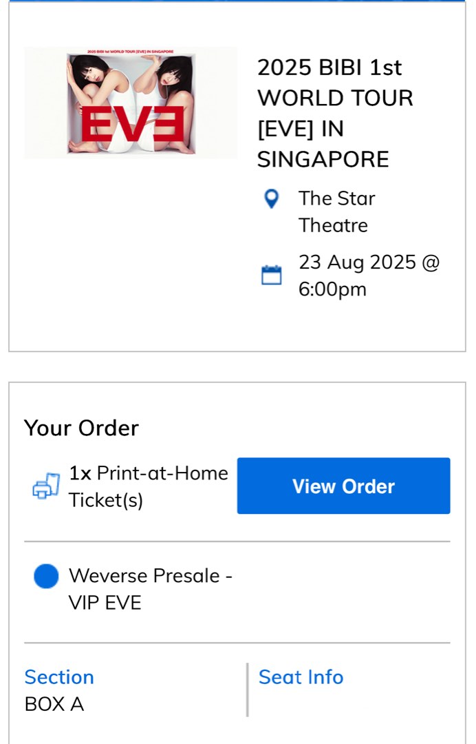 [BOX A] VIP EVE 2025 Bibi 1st World Tour, Tickets & Vouchers, Event ...