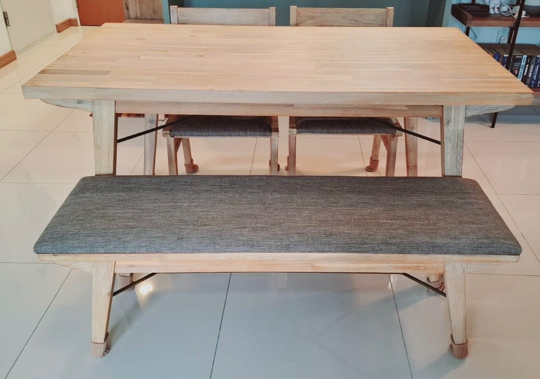 Castlery Miles Dining Table with Bench and 2 Chairs, Furniture & Home Living, Furniture, Tables ...