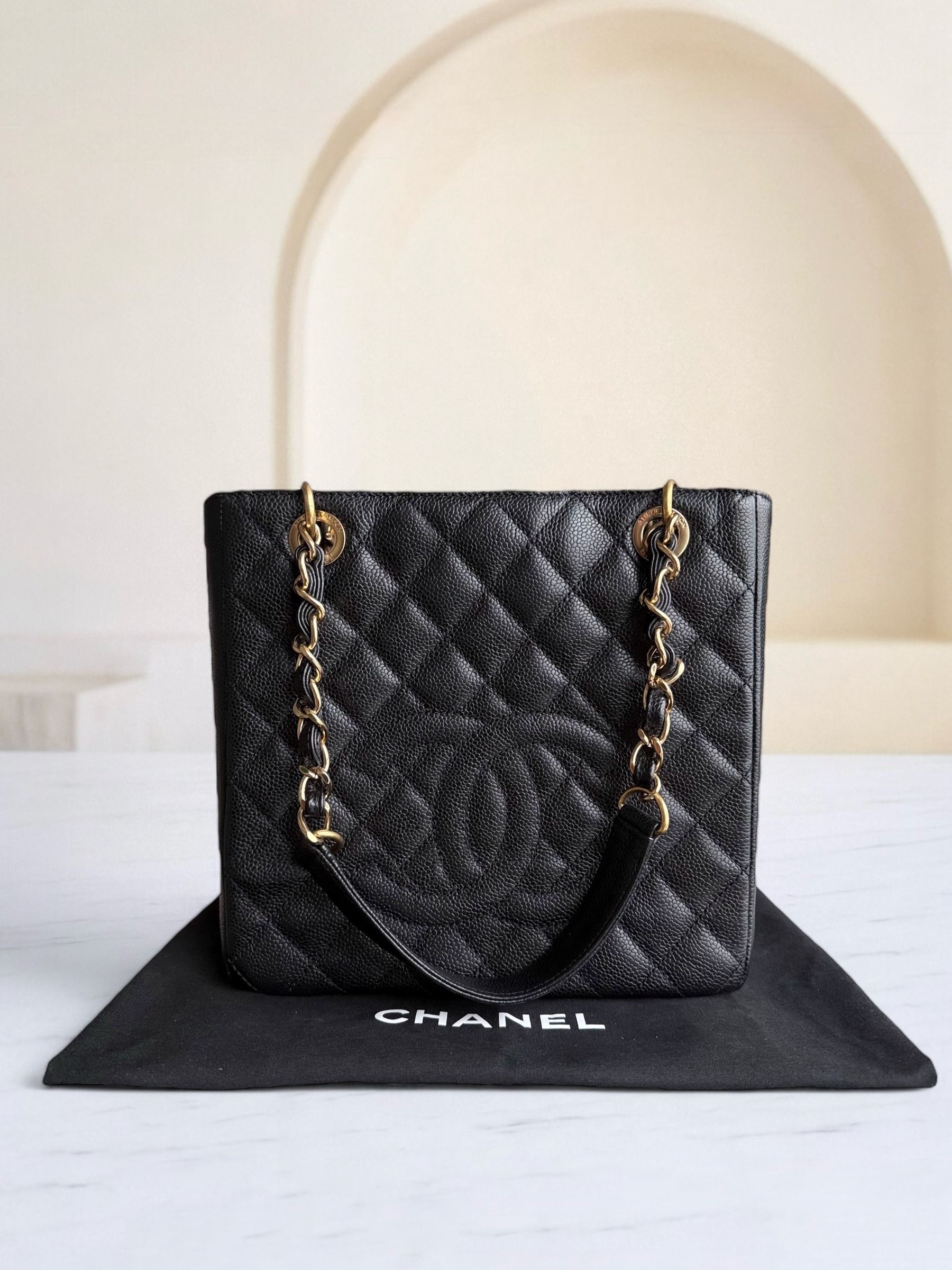 Chanel PST Petite Shopping Tote - Caviar Quilted Grained Calfskin Black ...